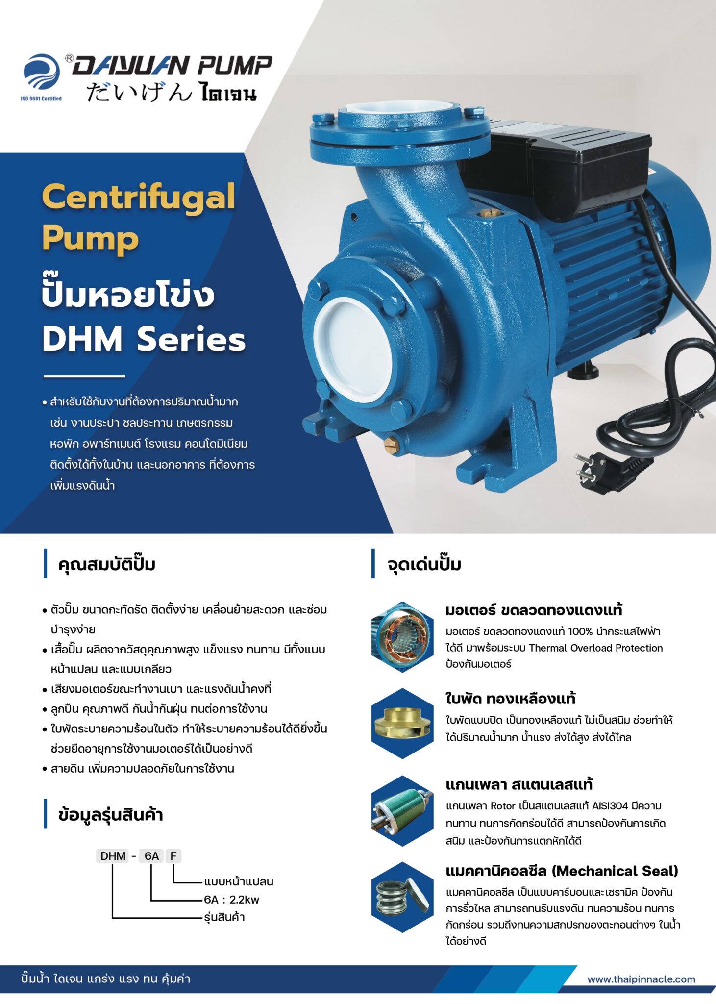ปั๊มหอยโข่ง (Centrifugal Pump) รุ่น DHM - ไทยพินนะเคิ้ล (TPE)